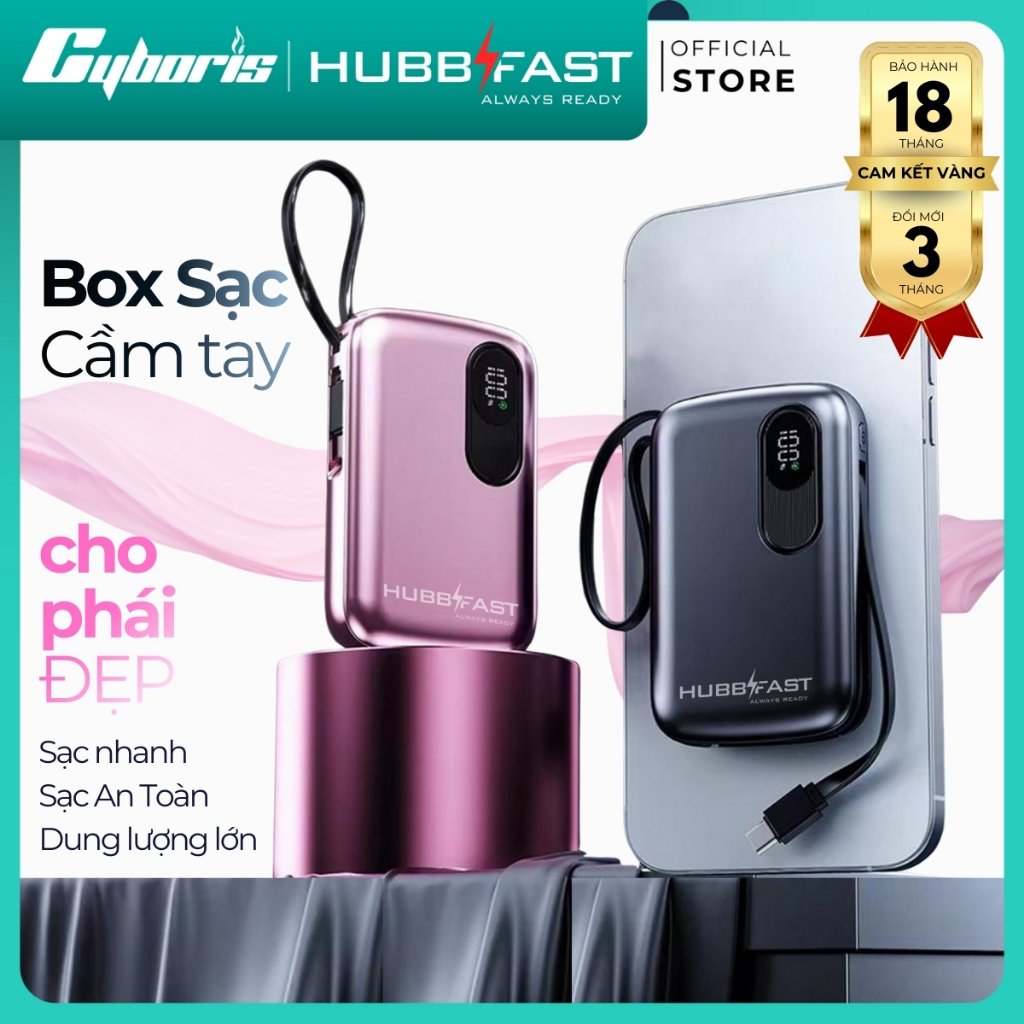 BOX sạc nhanh 20000mAh HubbFast ECO21,Sạc nhanh 22.5W,Màn hình %,Tích ...