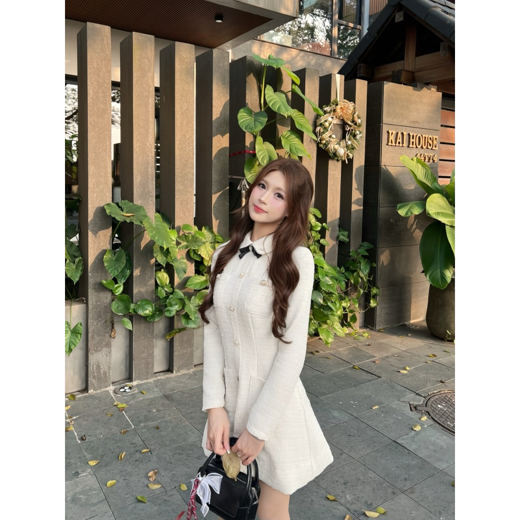 TIA19 Váy dạ dài tay somi Sabrina Dress Tia19. Đầm dạ màu trắng sang ...