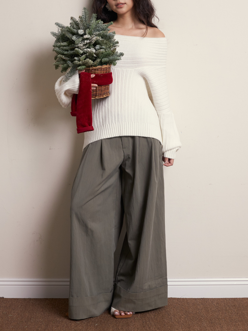 Quần dài nữ Quần Cuộn dáng suông rộng, chất khaki dày dặn, gấu quần gập ...