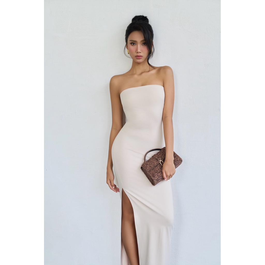BASICBODY - CICI DRESS - đầm ống xẻ tà 1 bên (phải ) không kèm mút ngực ...