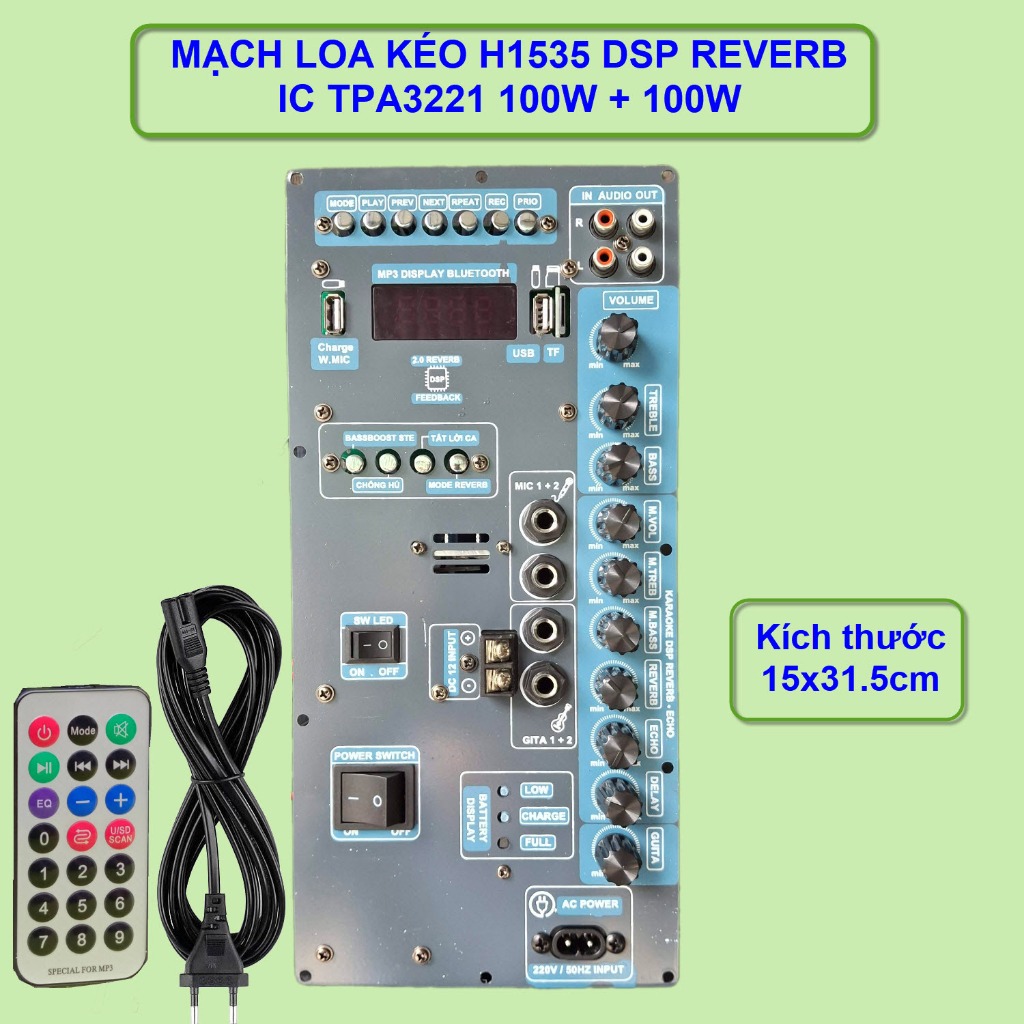 Mạch Loa Kéo H1535 DSP Reverb – IC TPA3221 Công Suất 100W + 100W ...