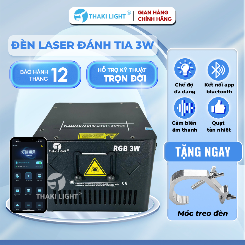 Đèn đánh tia 3W THAKI LIGHT, kết nối qua app trên điện thoại, ánh sáng ...