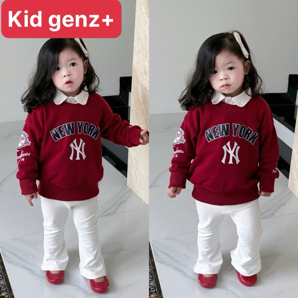 Áo nỉ cổ tròn Ny basic đỏ mận new cho bé , áo sweater trẻ em unisex ...