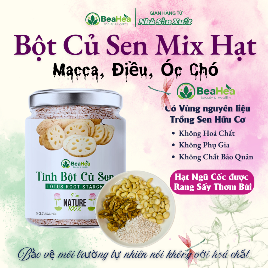 Bột Củ Sen Mix Hạt Macca, Điều, Óc Chó Beahea - Chuẩn sạch VietGAP- Bữa ...