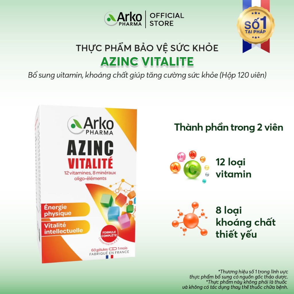 Thực phẩm bảo vệ sức khỏe ARKOPHARMA AZINC VITALITE-Bổ sung vitamin ...