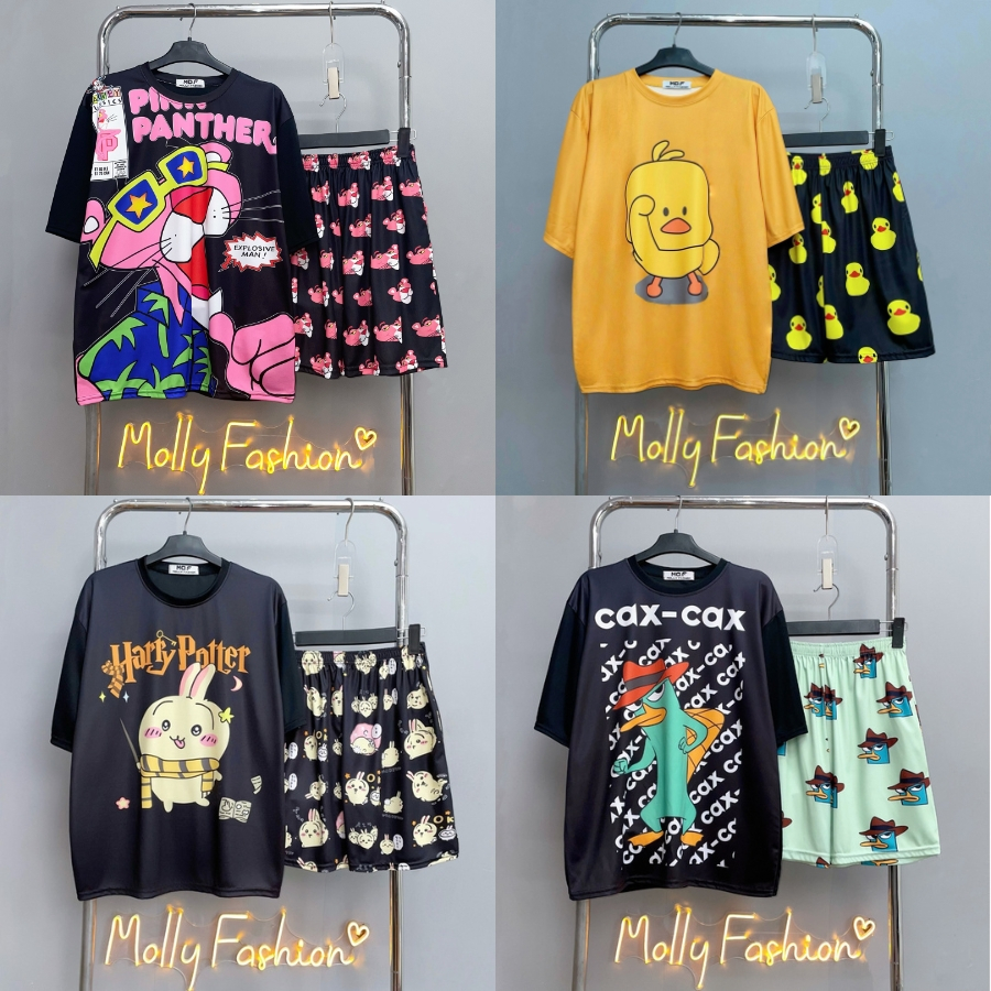 Đồ bộ unisex B04 freesize | Set áo thun quần short hoạt hình nam nữ mặc nhà Molly Fashion ...