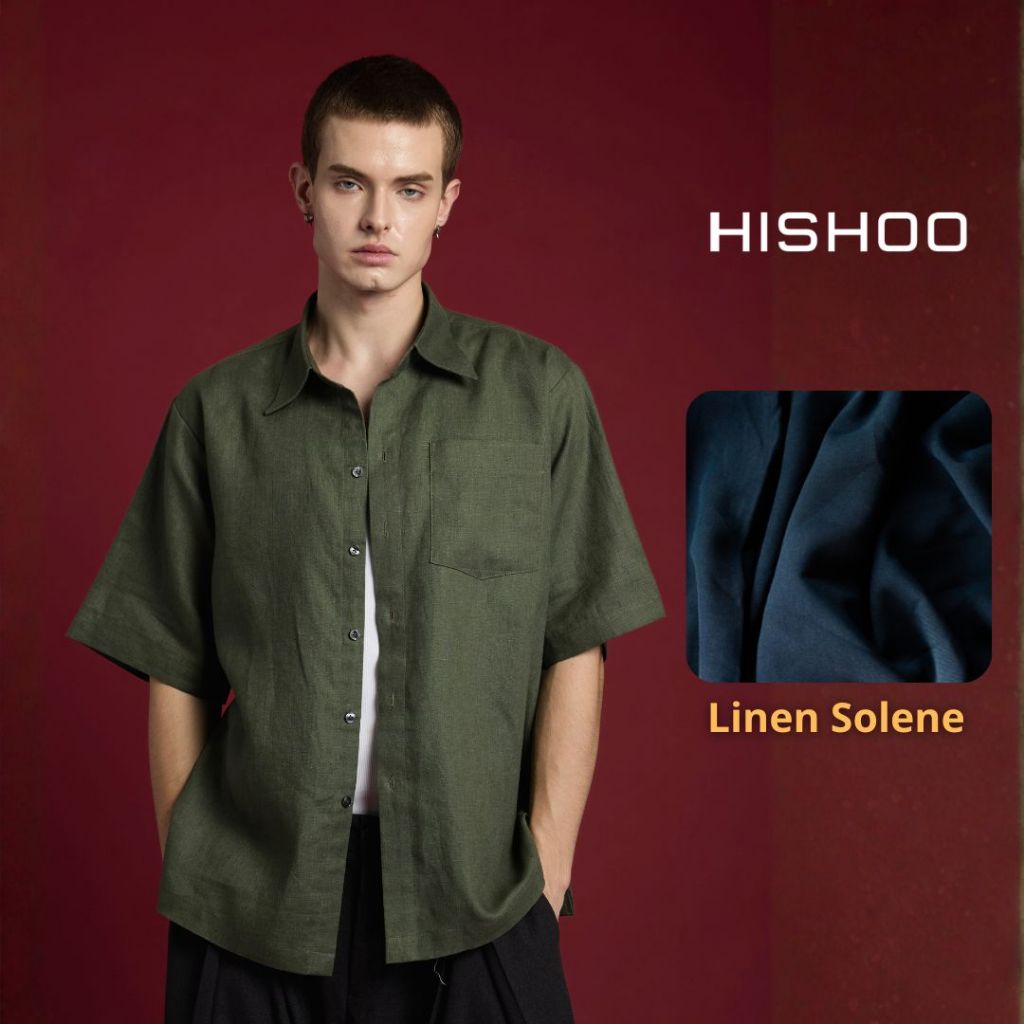 Áo Sơ Mi Nam Rêu Relax Form Rộng, Cổ Thường, Lai Ngang Linen Solene Vải Mềm Mát HISHOO A1T003 ...