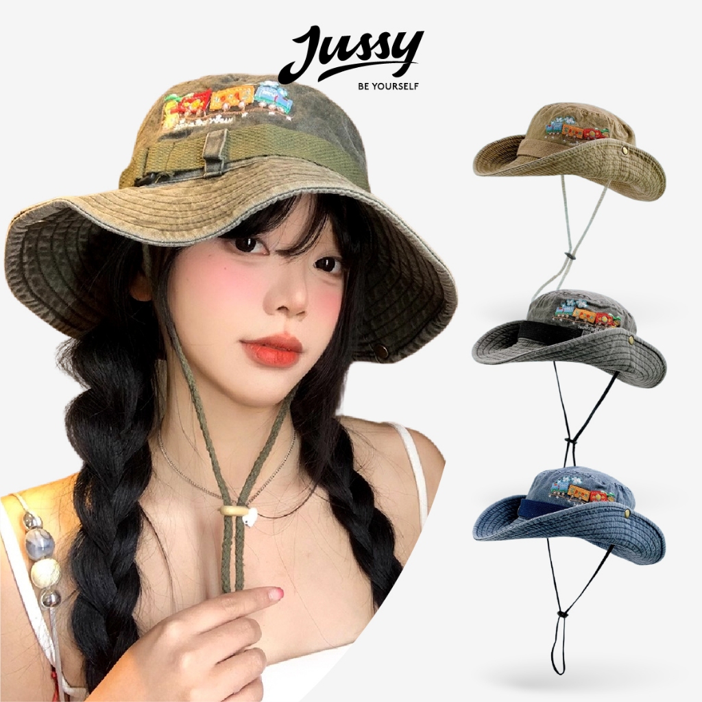 Mũ Bucket Jean Denim JB21 Jussy Official Thêu Hình Tàu Hỏa Form Đẹp ...
