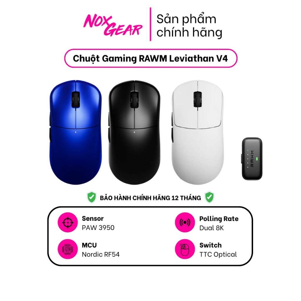 RAWM Leviathan V4 - Chuột Gaming Wireless - PAW 3950 - 8K Polling Rate ...