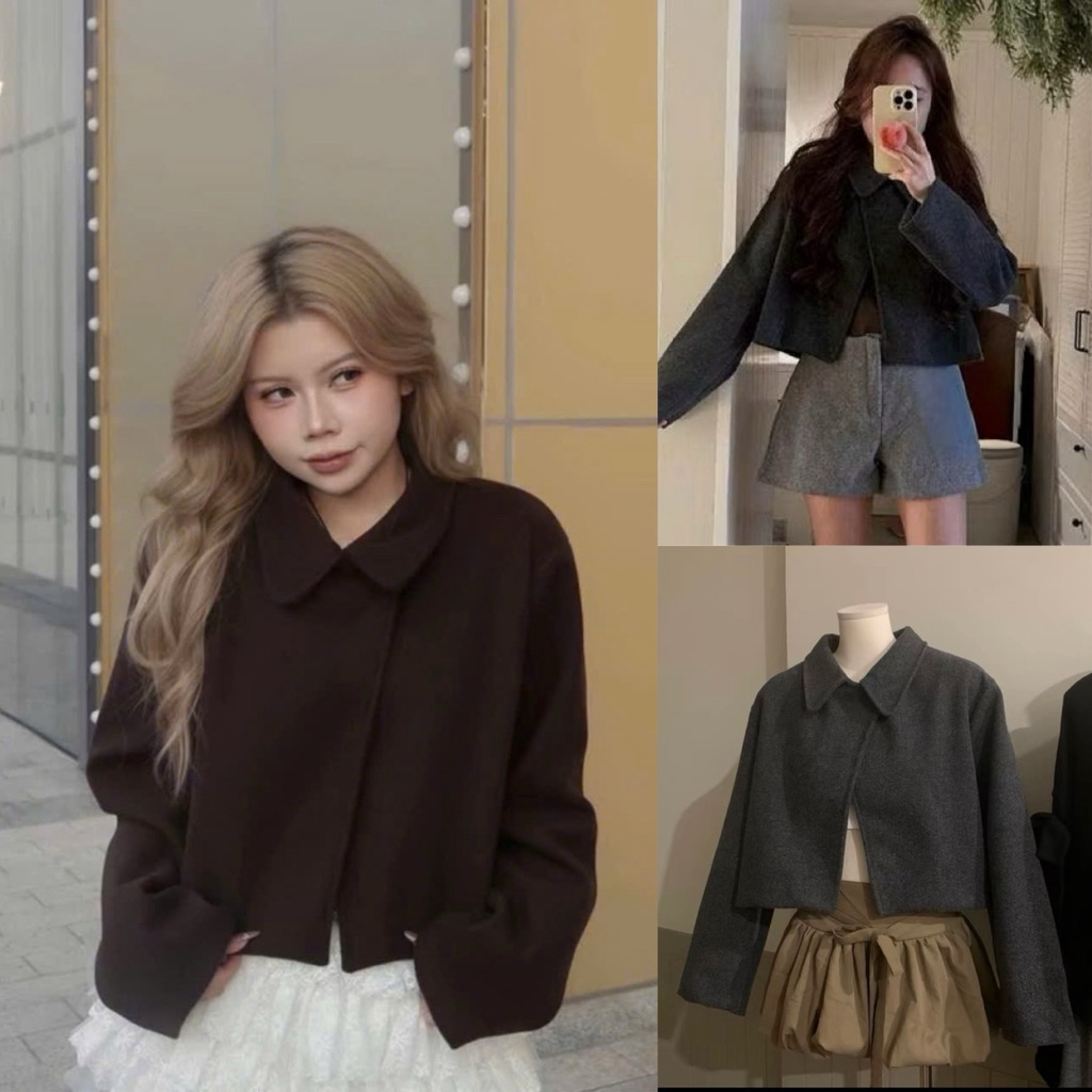 Áo khoác dạ dáng ngắn vạt chéo siêu xinh cho nữ phong cách hàn quốc ...