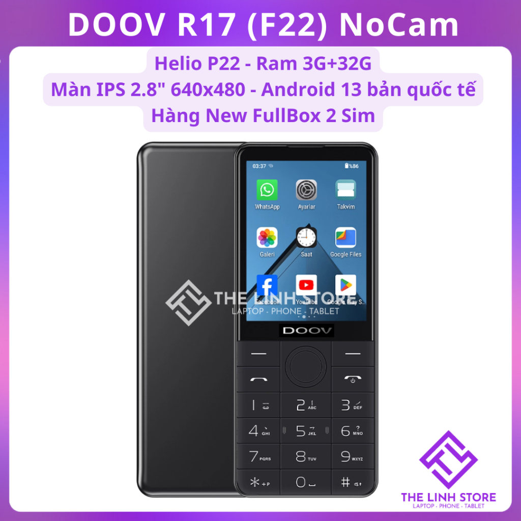 Điện thoại DOOV R17 (F22) NoCam - Android 13 bản quốc tế có Google ...