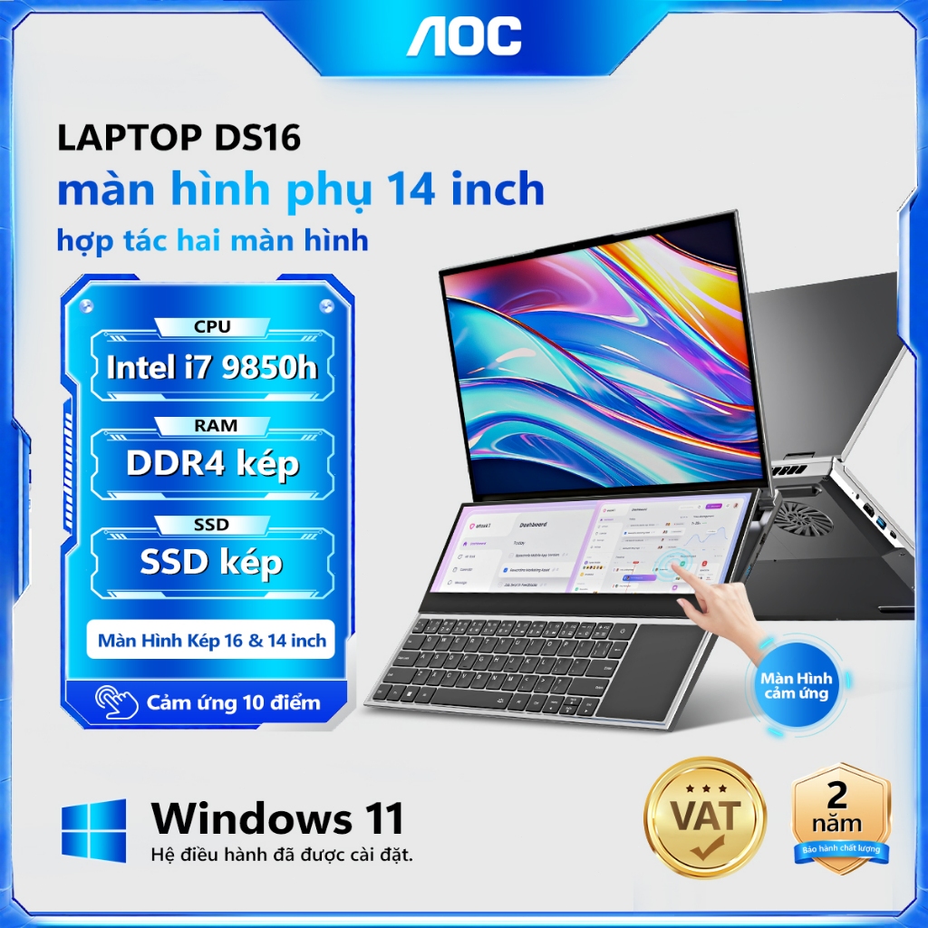 Laptop 2 màn hình 16 & 14 inch cảm ứng Intel Core i7-9850H Windows 11 ...