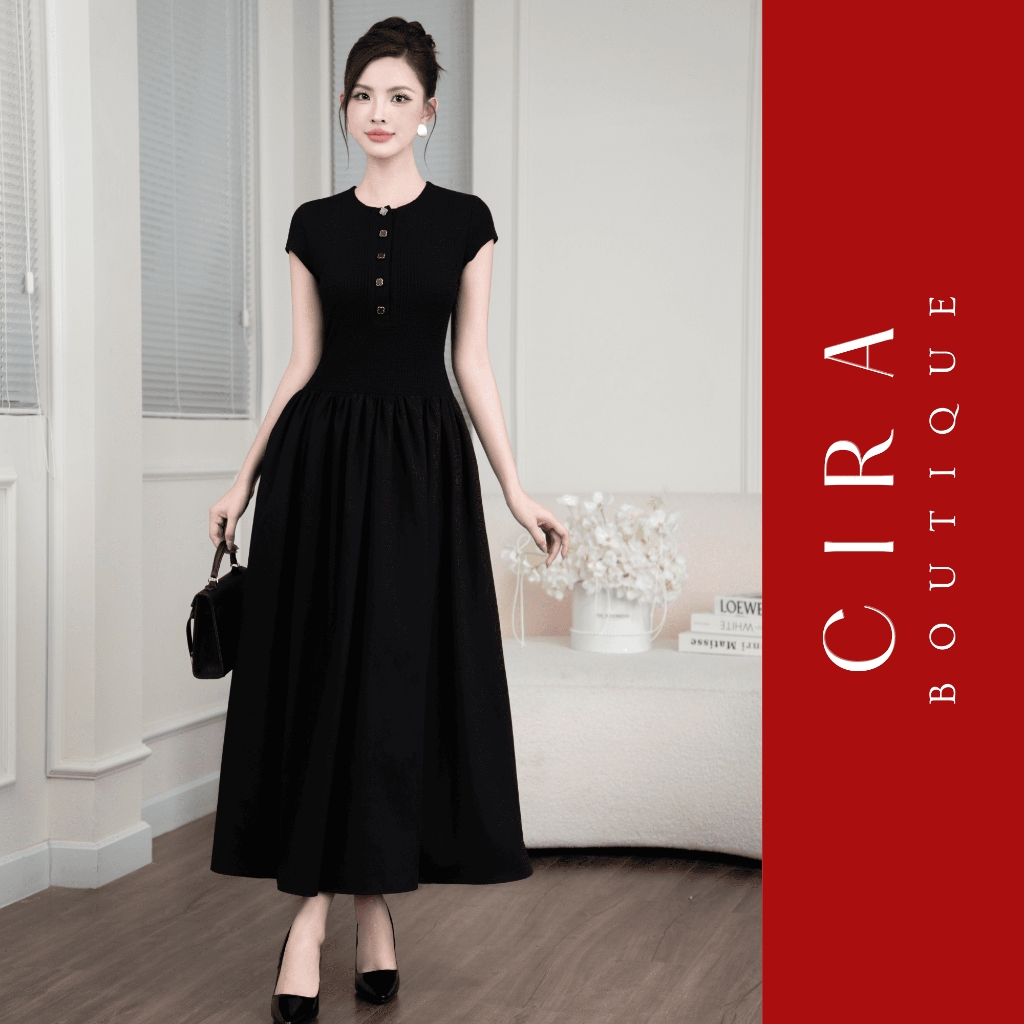 Cira Boutique Đầm Cổ Tròn Phối Nút Tay Ngắn Dáng Xoè Phong Cách Nhẹ ...