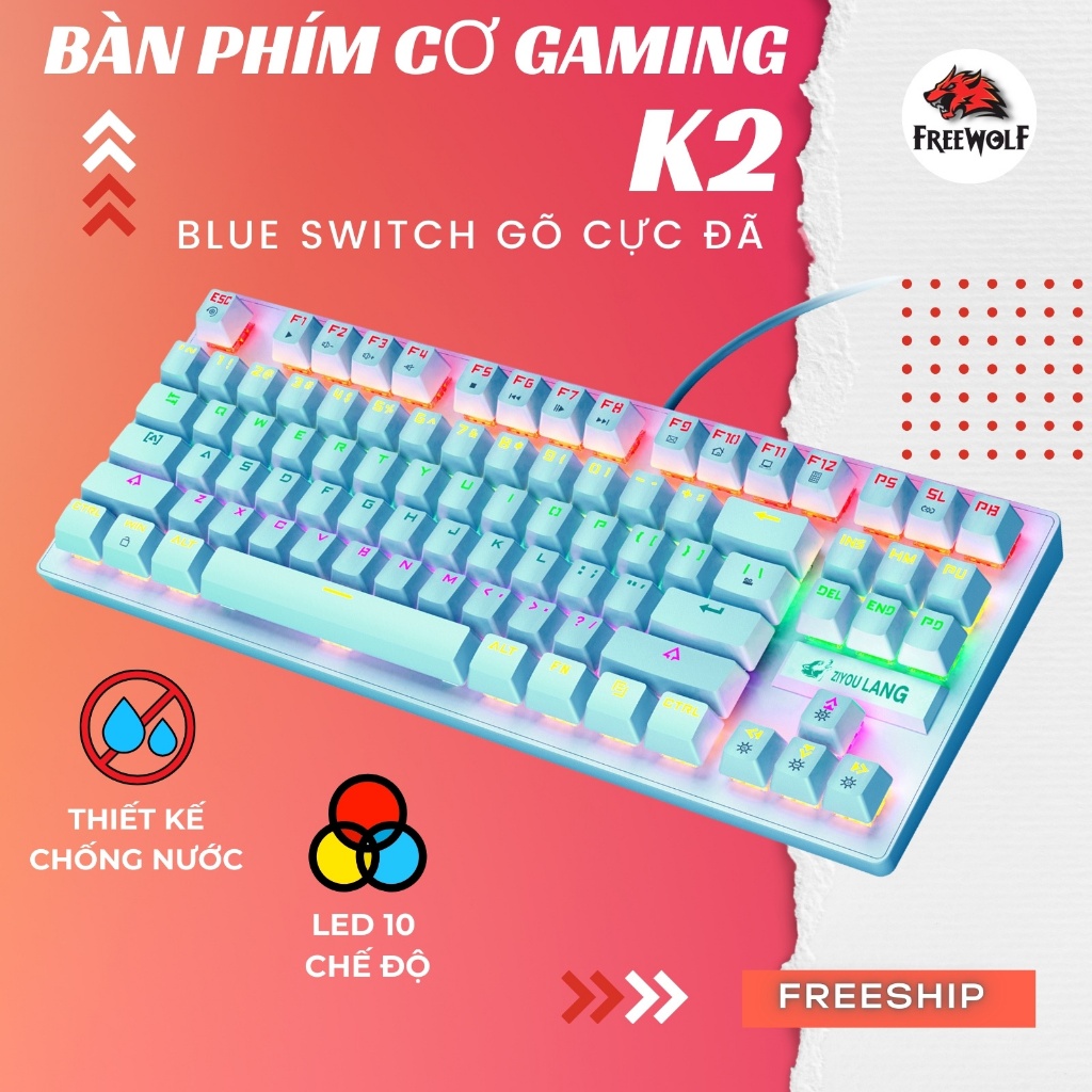 Bàn Phím Cơ Gaming Có Dây Free Wolf K2 Pro LED Có Hotswap Đèn Led 7 Màu ...