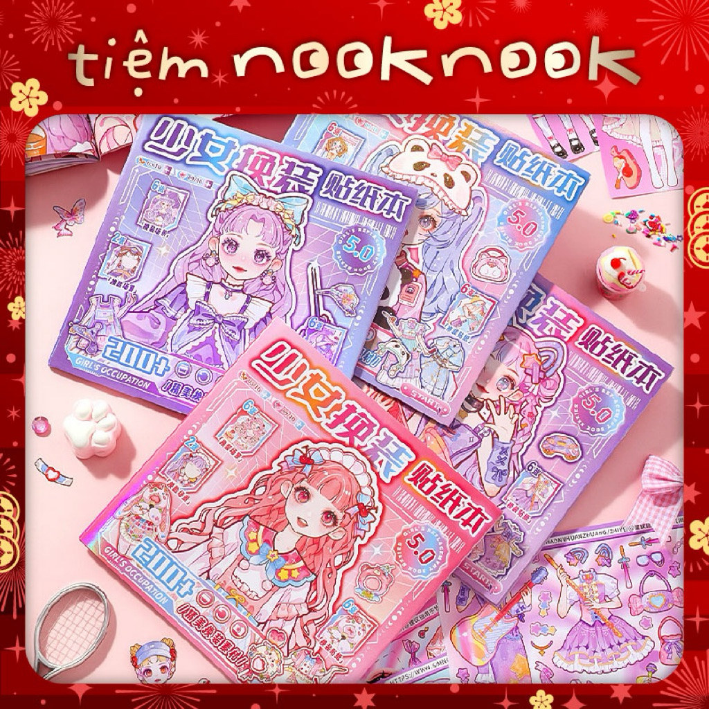 STICKER THAY ĐỒ TRANG ĐIỂM BÚP BÊ - 14 trang, trò chơi hình dán mặc đồ ...