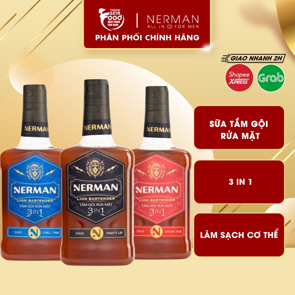 Sữa tắm gội rửa mặt in1 Nerman Lion Bartender 3In1 Hair & Body Wash ...