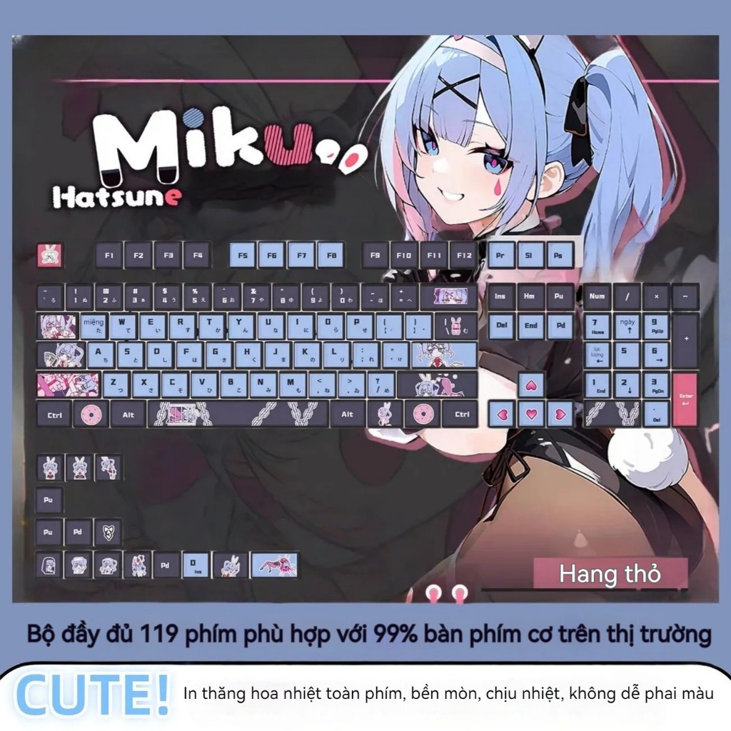 Keycap Hatsune Miku Rabbit Hole 119 Phím PBT Dye-Sub Shine Through 4 ...