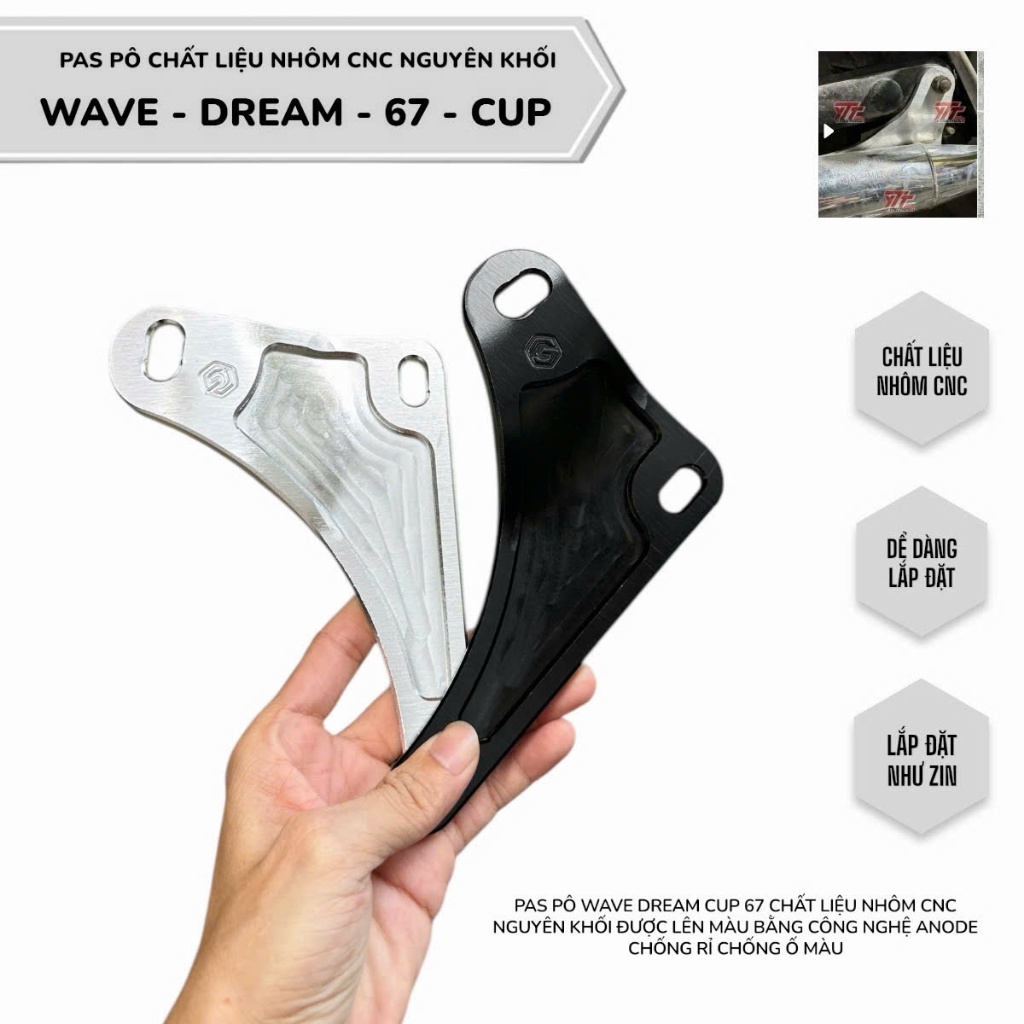 Pas treo pô Wave / Dream / Cup / 67 dày 8mm chống rung pô nhôm cnc ...