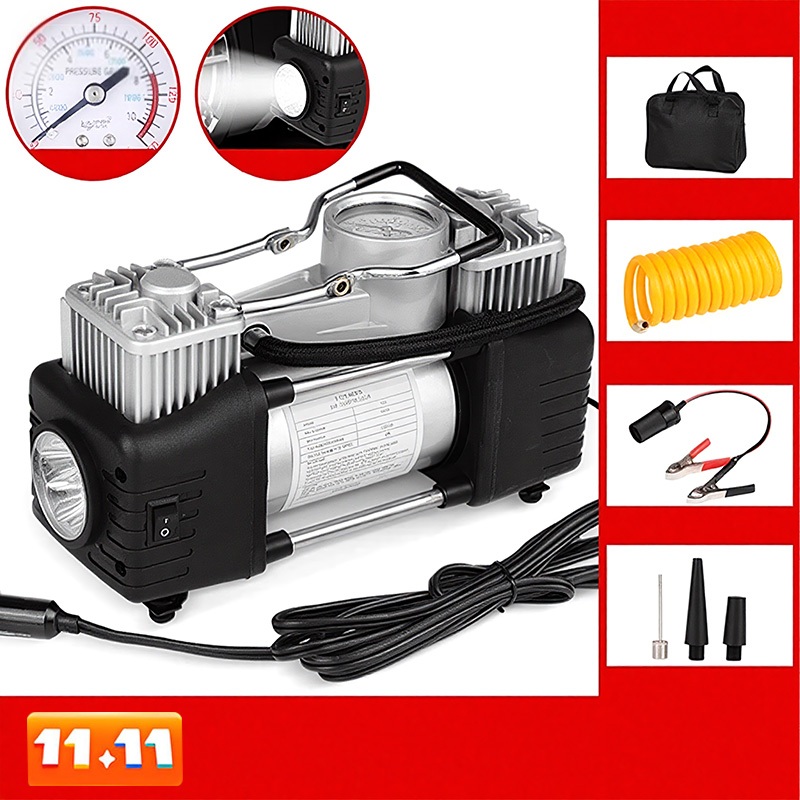 Bơm Lốp Ô Tô 2 Xi Lanh AIR COMPRESSOR Bảo Hành 12Tháng Công Suất Lớn ...