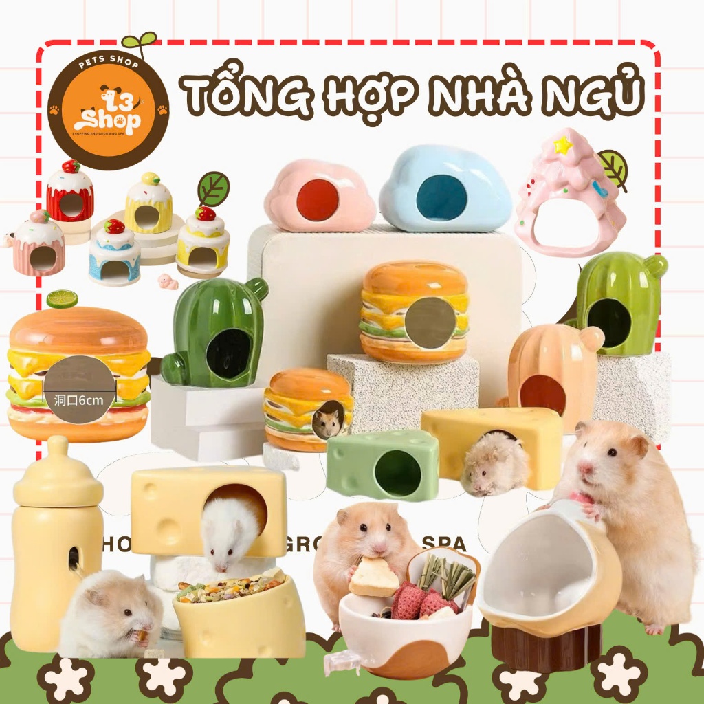 Nhà sứ và chén xinh dành cho hamster (hình phô mai, đám mây, xương rồng ...