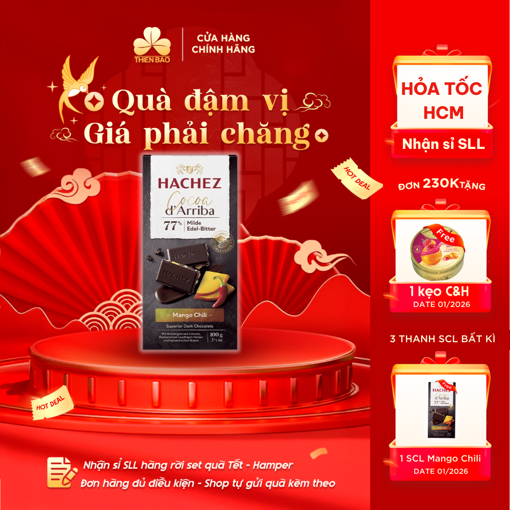 Socola Hachez Mango Chili thanh 100g - socola đắng hảo hạng HSD 01/2026 ...