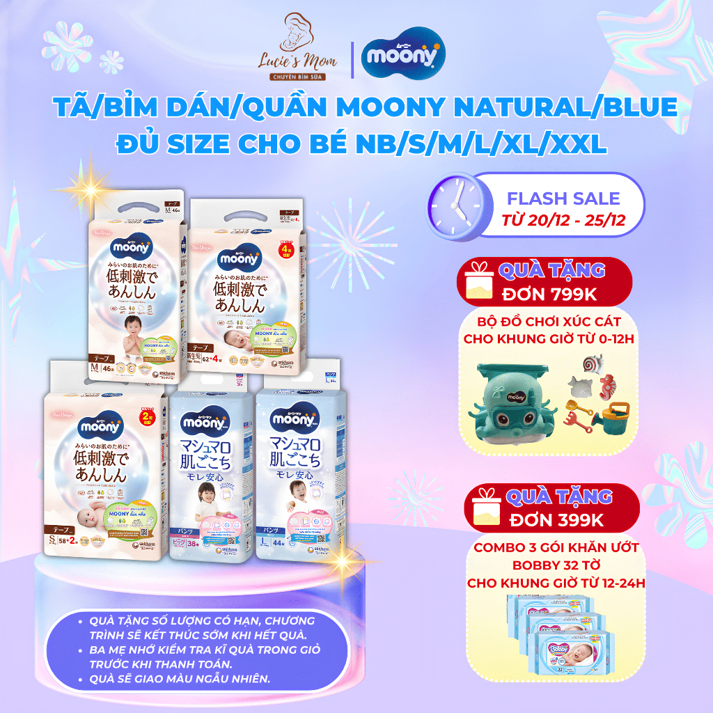 Tã Dán/Quần Moony Natural, Dịu Nhẹ/ Blue - Sợi Bông Organic Siêu Mềm ...