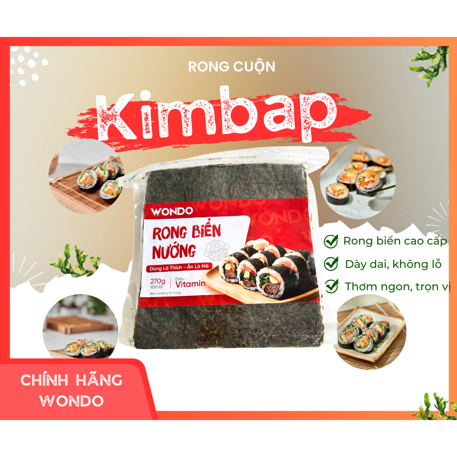 Rong biển cuộn cơm WONDO ĐỎ - Loại A 100 lá thơm ngon, không lỗ, không ...
