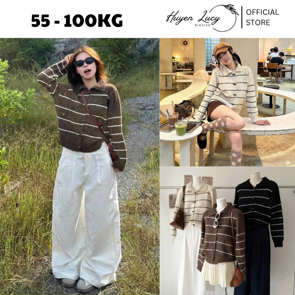 ÁO LEN CỔ TRÒN LYSA KẺ SỌC CÚC BẦU DỤC freesize dưới 80kg phong cách ...
