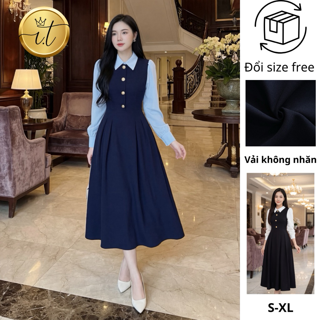 Váy Công Sở Thanh Lịch Đính Khuy Ngọc, váy tay dài, váy dáng dài V126 ...
