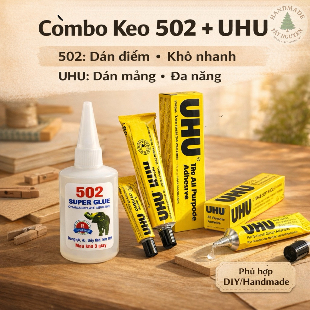 Combo Keo 502 + Keo UHU Đa Năng – Dán Handmade DIY, Khô Nhanh, Bám Chắc ...