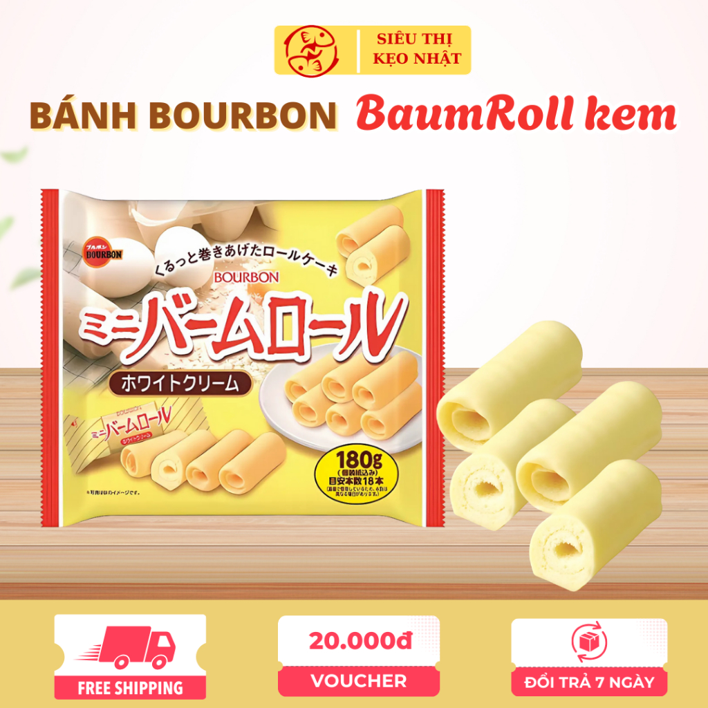 Bánh Bourbon Mini Baum Roll Kem Trắng Nhật Bản - Bánh Cuộn Mềm Ẩm, Nhân ...