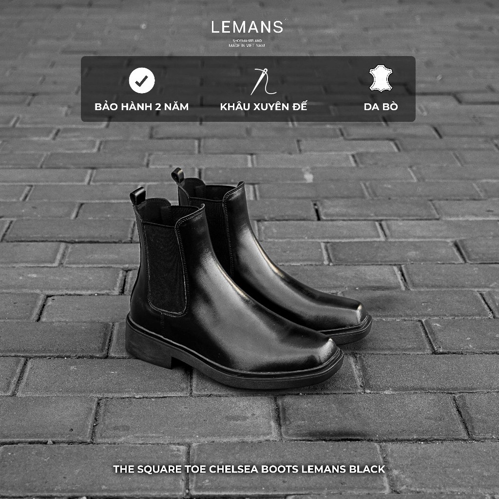 Giày The Square Toe Chelsea Boots LEMANS Black CB03.2 mũi vuông - Da bò ...
