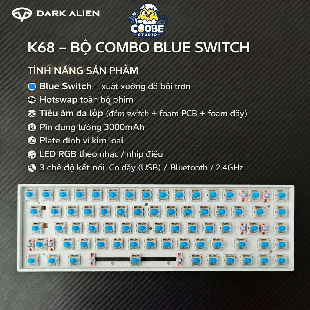 Kit bàn phím cơ Dark Alien K68, 5PIN – 68 phím Bluetooth 3 Mode ...