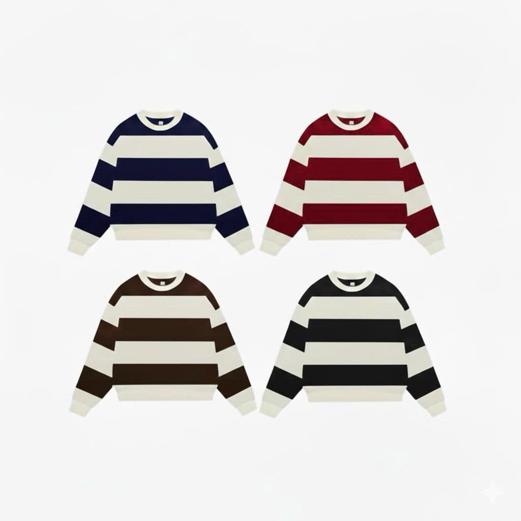 Áo Sweater kẻ sọc ngang form boxy Xuân Nam Studio chất nỉ 2 da, Sweater ...