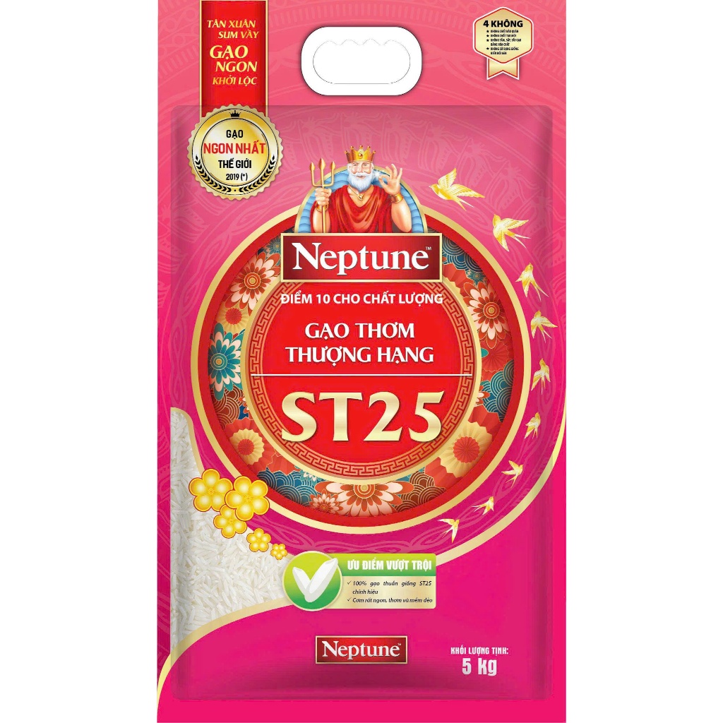 Gạo ST25 Neptune Hút Chân Không Dẻo Mẫu Xuân 2026 Thơm Mềm Cơm túi 5kg ...