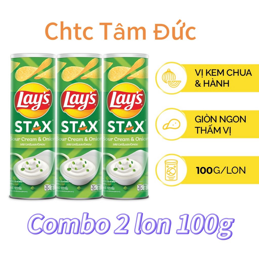 Combo 2 lon Snack Lay's Stax Thái khoai tây miếng vị Kem Chua và Hành ...