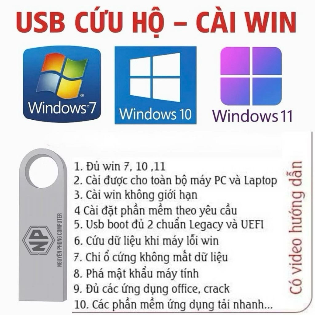 USB Cài Win, USB Cài hệ điều hành, Cứu hộ PC Laptop, Cài Win. 7 10 11 ...