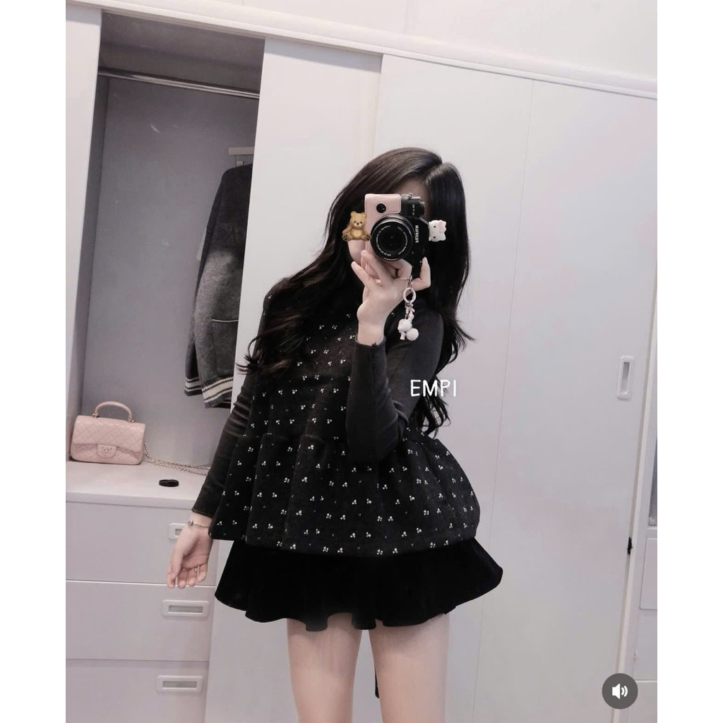 Set áo giữ nhiệt cổ 3p bèo mix gile dạ hoa nhí babydoll nơ lưng ChiBao ...