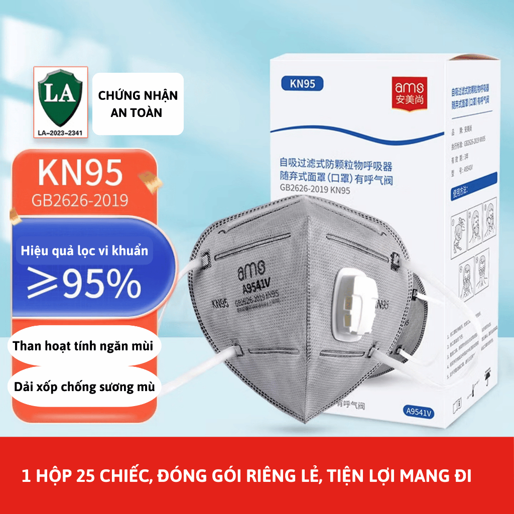 Hộp khẩu trang 5 lớp Ams 9501,9501V,9541V có van than hoạt tính tiêu ...