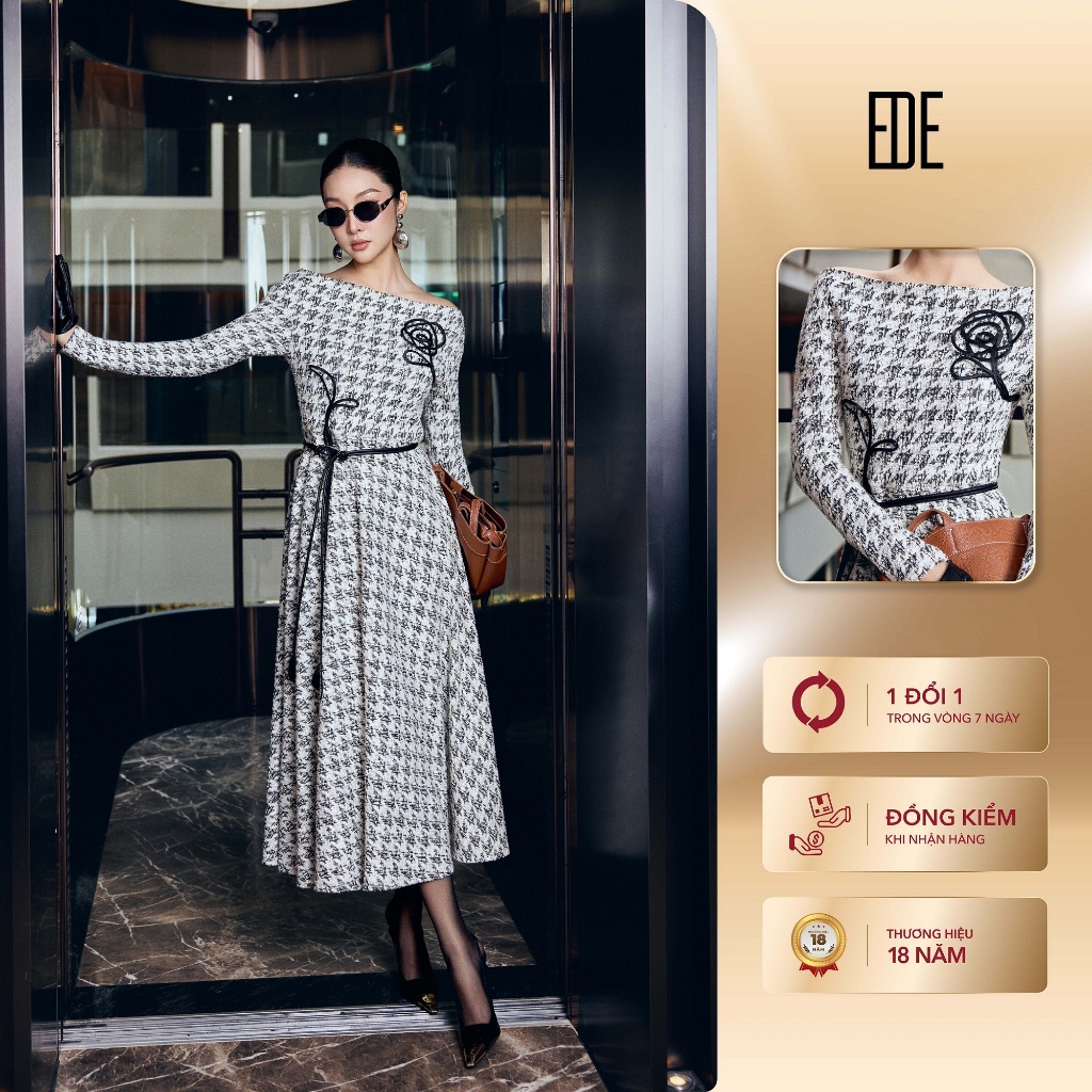 Đầm trễ vai tay dài dáng xòe dài thiết kế Eva de Eva 25ADKE126F ...