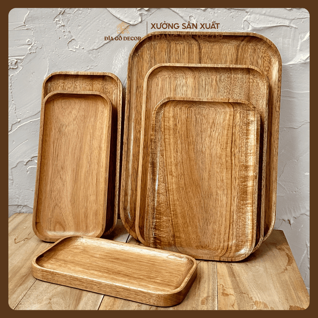 Khay gỗ hình chữ nhật, khay decor trang trí đựng đồ ăn phục vụ quán ...