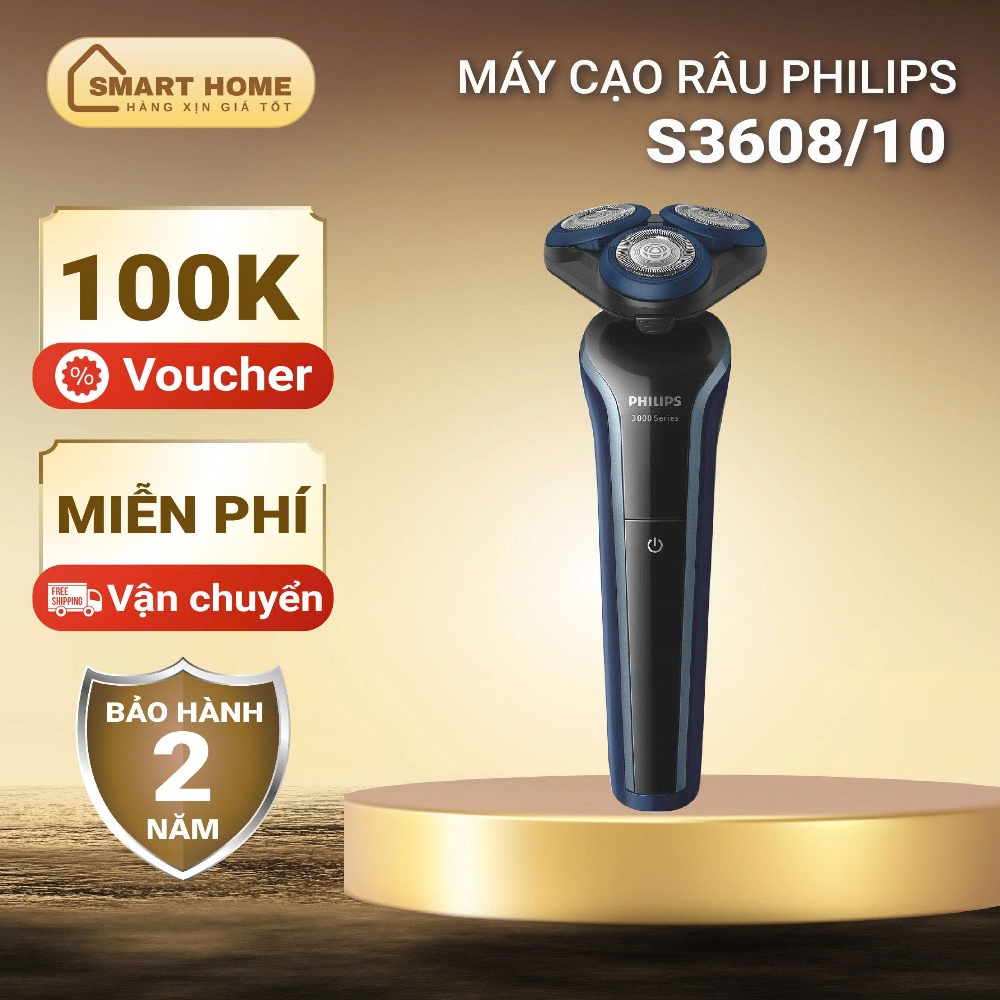 Máy Cạo Râu PHILIPS S3608/10, Cạo Khô và Ướt, Đầu Cạo Linh Hoạt 360 độ ...