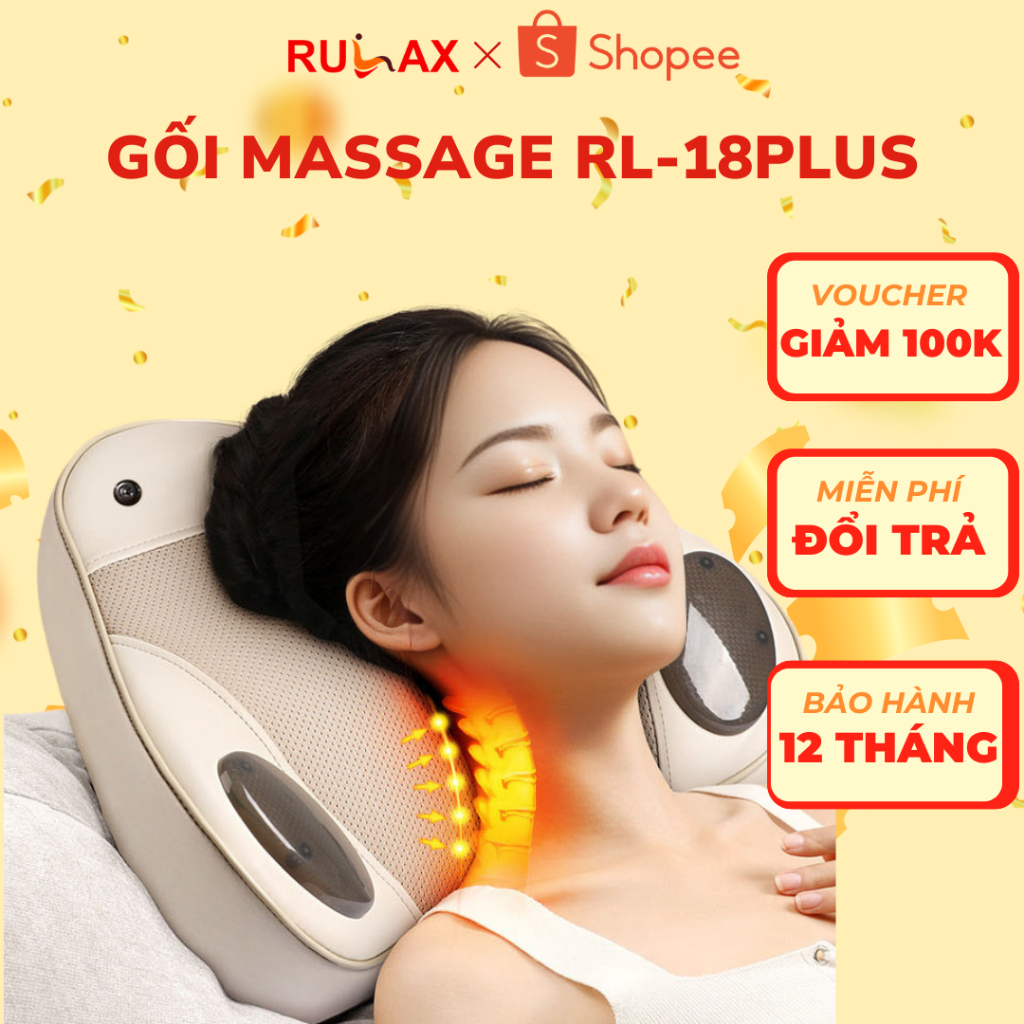 Gối Massage Hồng Ngoại Phiên Bản Sạc Pin Cao Cấp RL18 PLUS Mát Xa Đa ...
