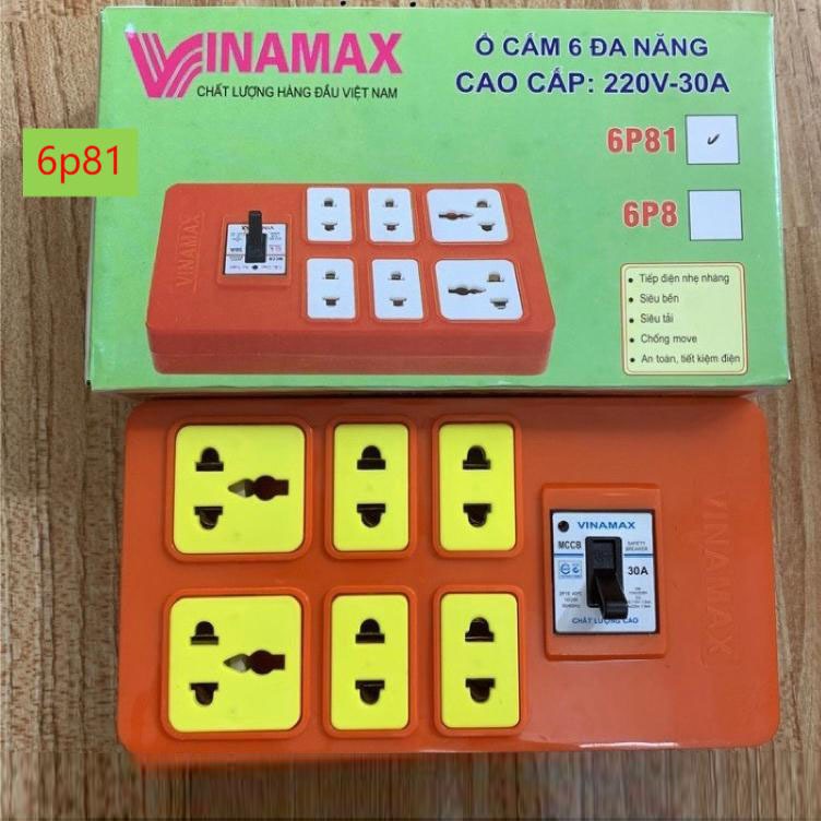 Ổ CẮM ĐIỆN CHỊU TẢI 6 CỬA LÕI SỨ CÓ CB 30A VINAMAX ® - Hàng Việt Nam ...