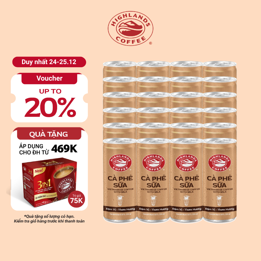 Thùng 24 Lon Cà Phê Sữa Highlands Coffee 235ml | Shopee Việt Nam