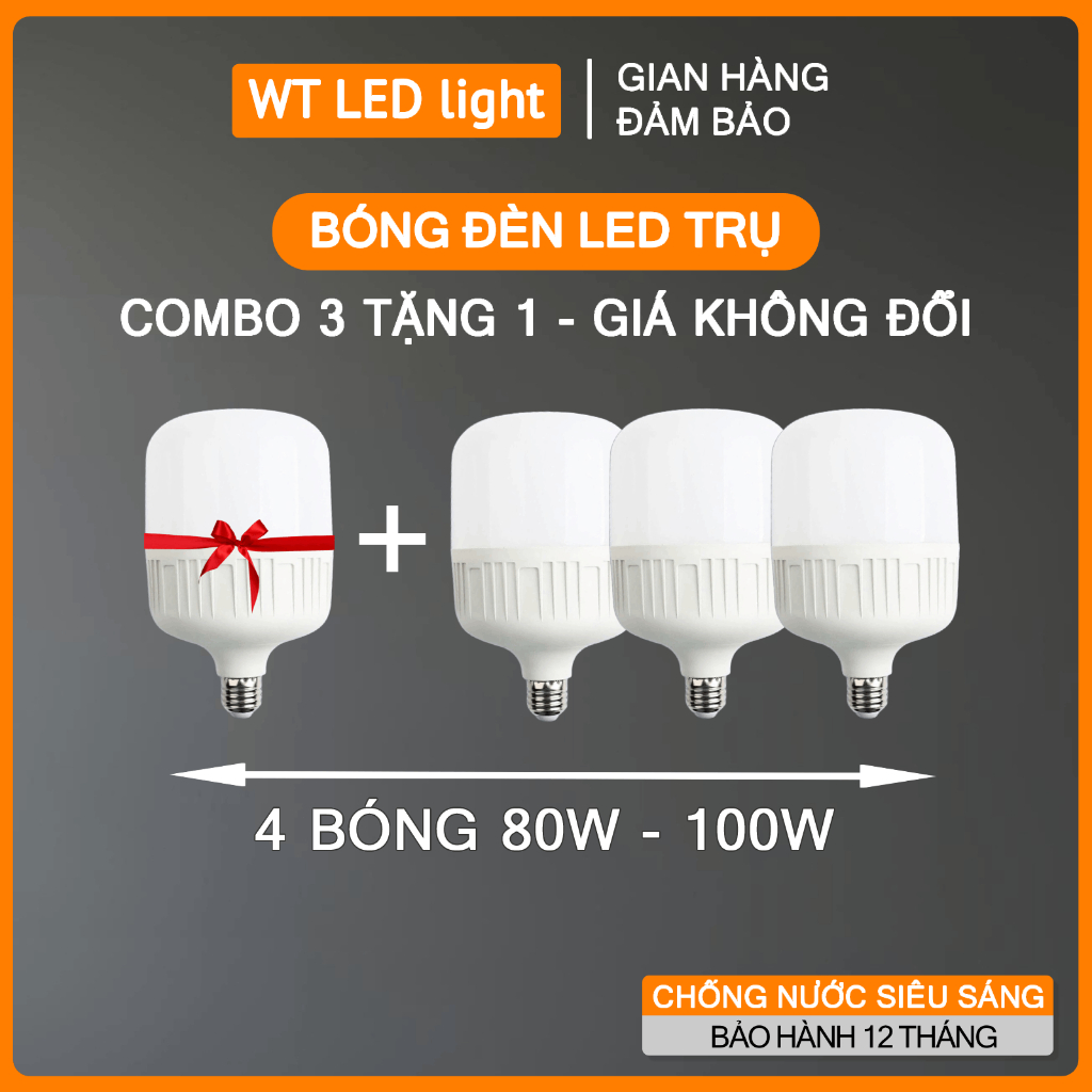 【100W】Combo 4 bóng đèn LED trụ 80W 100W chính hãng - Siêu sáng, tiết ...