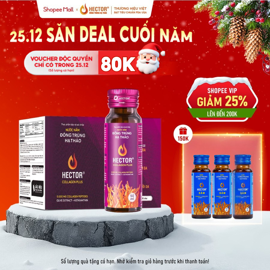 COMBO 3 HỘP NƯỚC NẤM ĐÔNG TRÙNG HẠ THẢO HECTOR COLLAGEN PLUS (30 chai ...