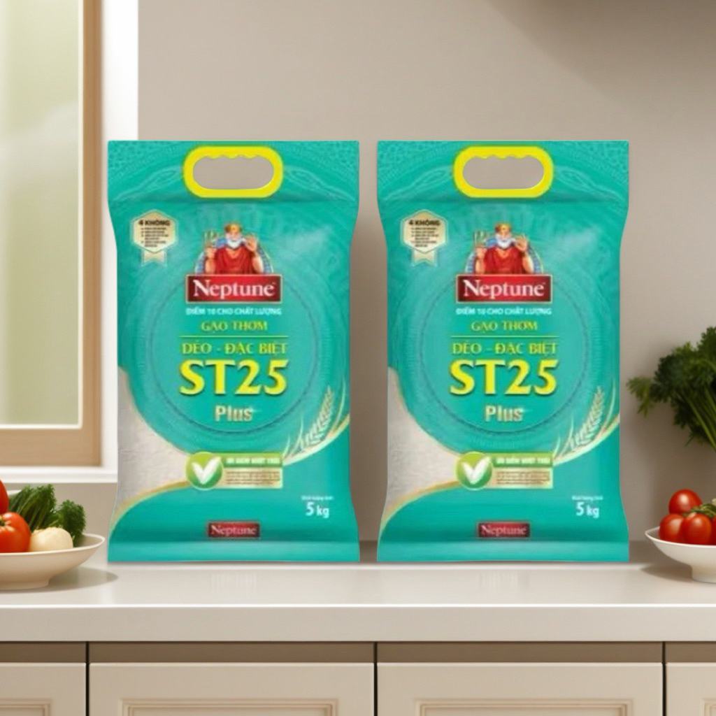 Combo 2 túi gạo thơm dẻo đặc biệt Neptune ST25 plus túi 5kg | Shopee ...