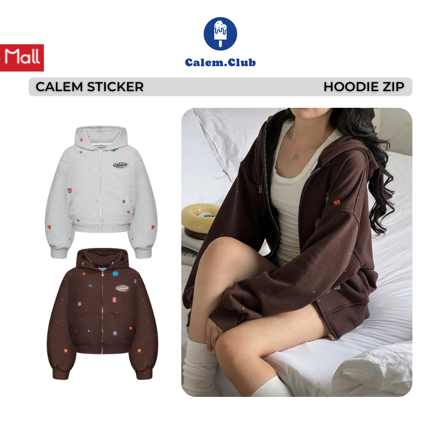 [KHÔNG XÙ LÔNG] Áo Hoodie Zip CALEM STICKER chất nỉ chân cua form boxy ...