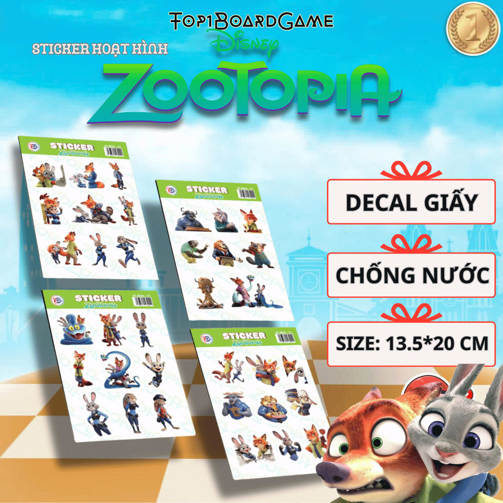 Combo 4 Bộ sticker Zootopia Chống Nước (PVC) - Hoạt Hình Disney Judy ...